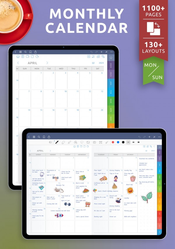 Download 2026 - 2031 Monthly Calendar (5 years) for GoodNotes, iPad, etc