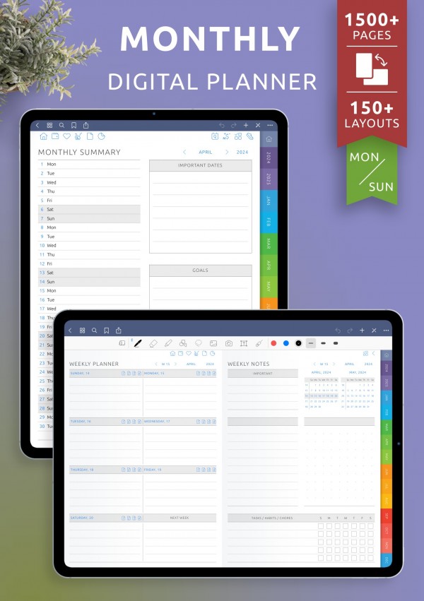 Download Monthly Planner Hyperlinked PDF for GoodNotes, iPad, etc