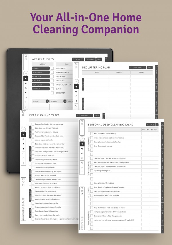 Download Kindle Scribe Household & Cleaning Planner Hyperlinked PDF