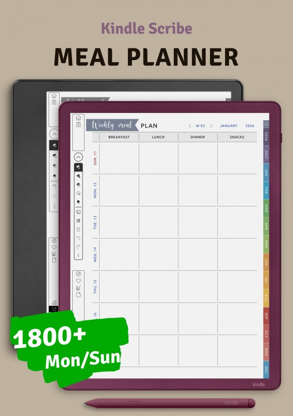 Customizable Kindle Scribe Meal Planner with Hyperlinked PDF
