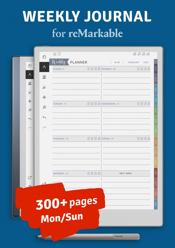 Weekly Journal for reMarkable – Customizable Digital Planner