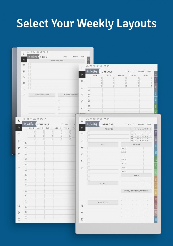 Weekly Planner for reMarkable - Customizable Hyperlinked PDF