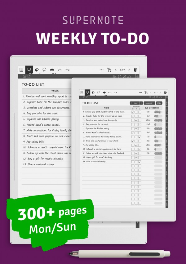Download Weekly To-Do planner PDF for Supernote A6X & A5X