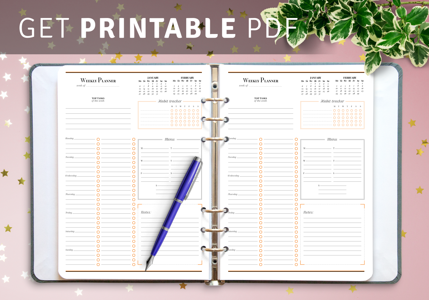 Weekly Planners With Calendar Download Printable PDF