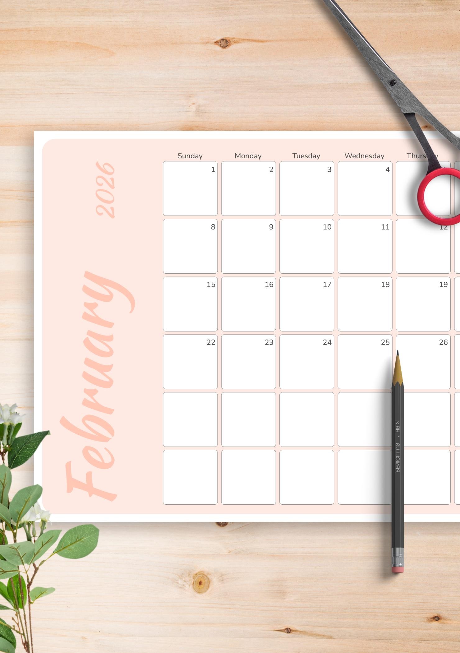 Download Printable Colored Pink Monthly Calendar PDF