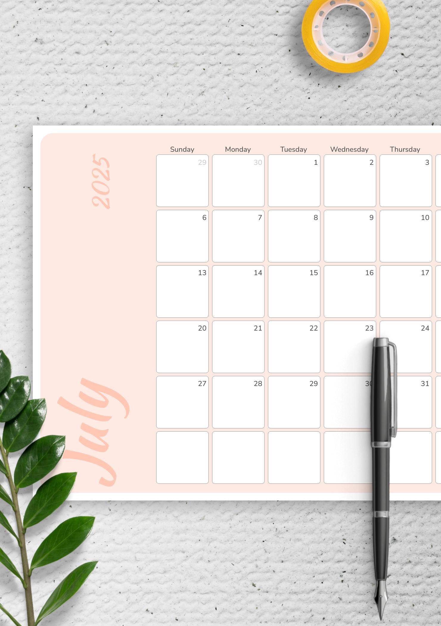 Download Printable Colored Pink Monthly Calendar PDF