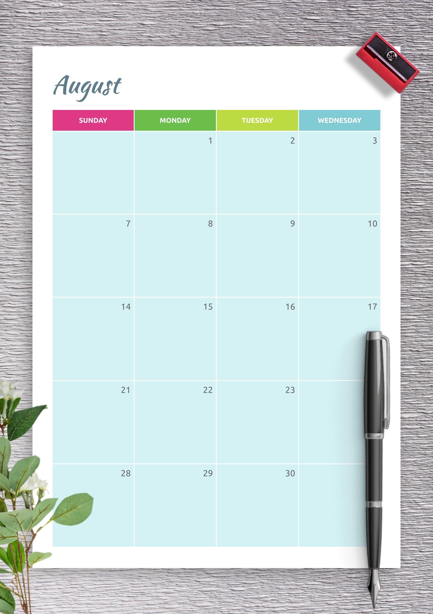 Download Printable Colorful monthly calendar PDF