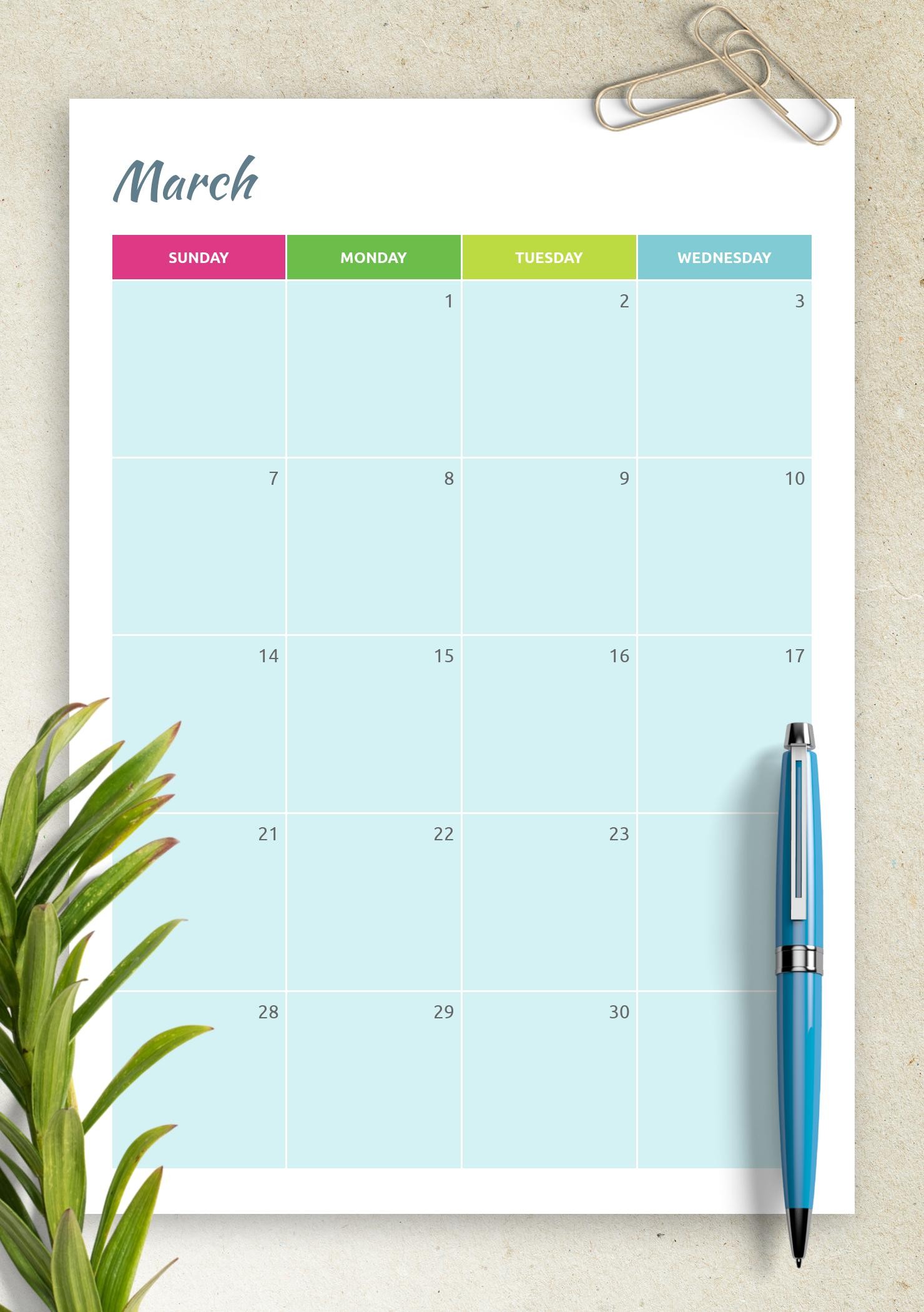 Download Printable Colorful Monthly Calendar Pdf Pastel Rainbow
