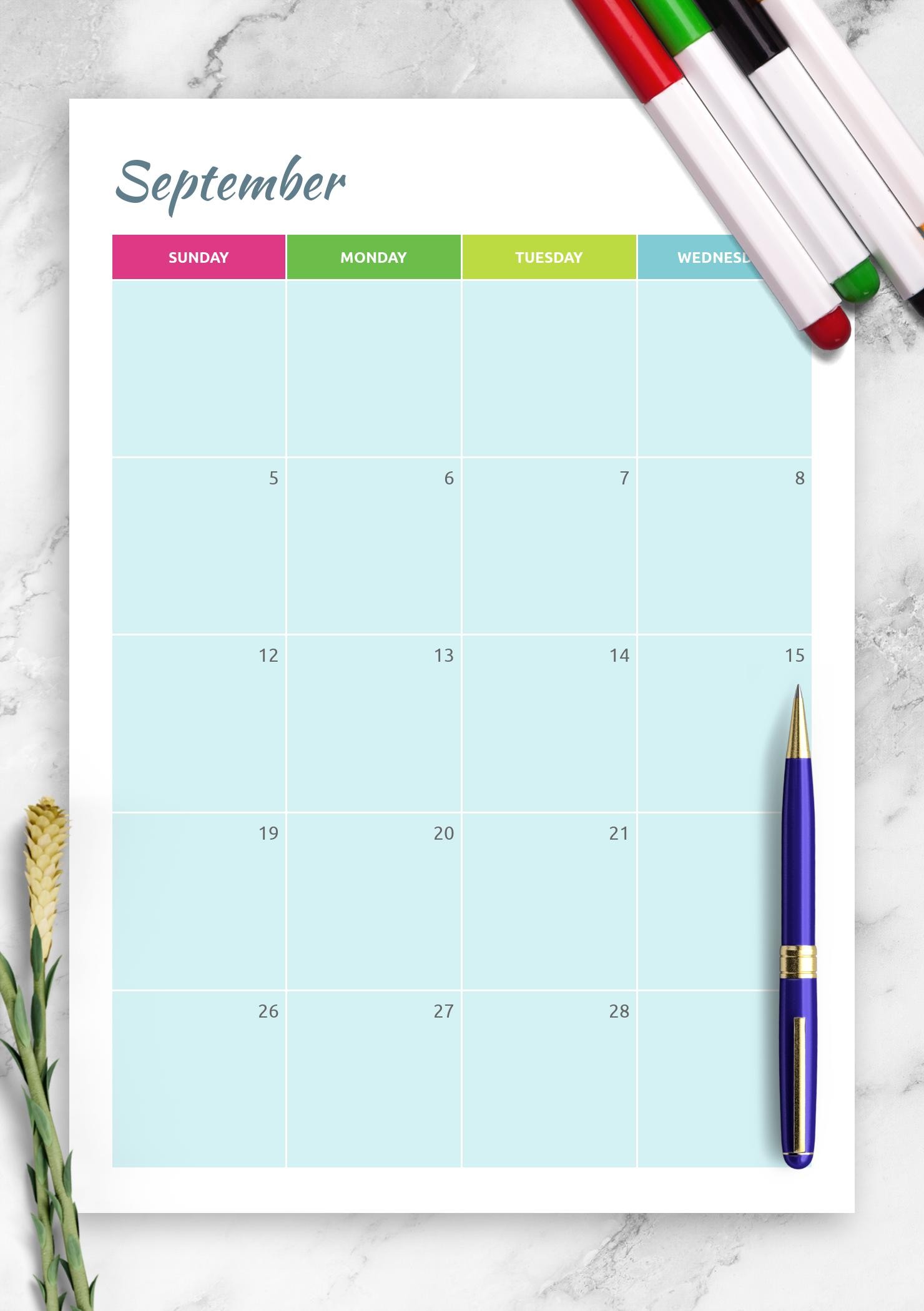Download Printable Colorful monthly calendar PDF