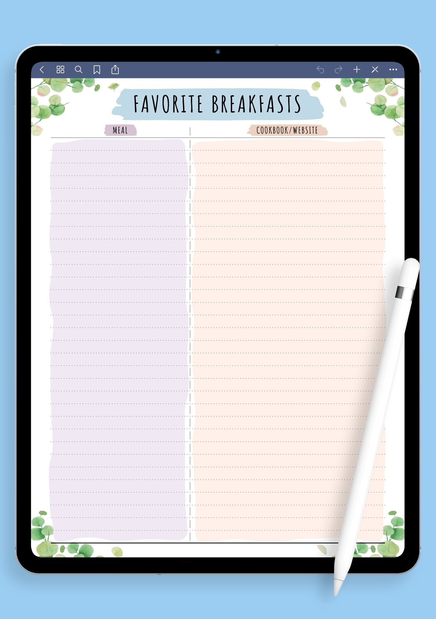 Download Printable Favorite Recipes List - Floral Style PDF