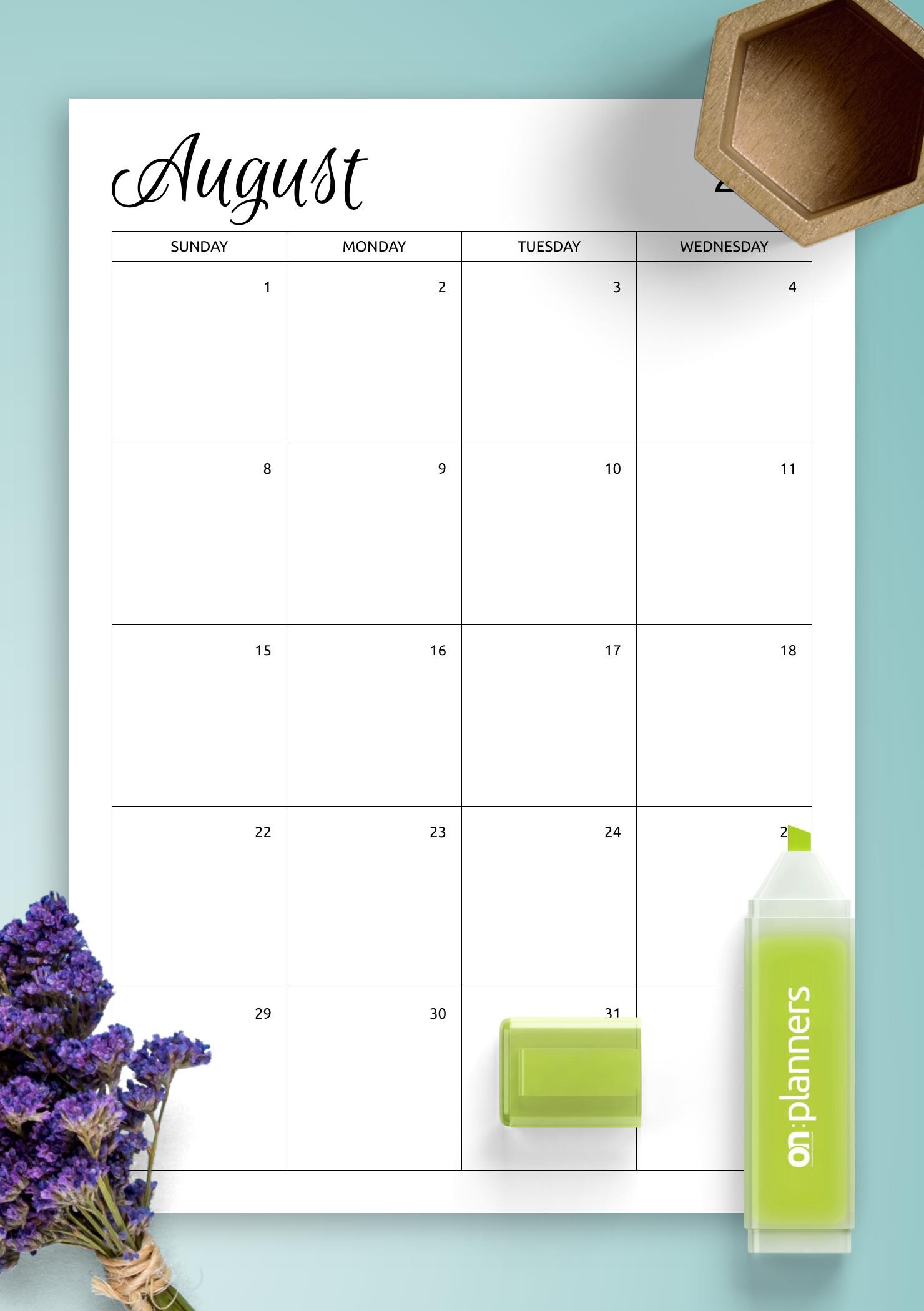 Download Printable Monthly Calendar Template PDF