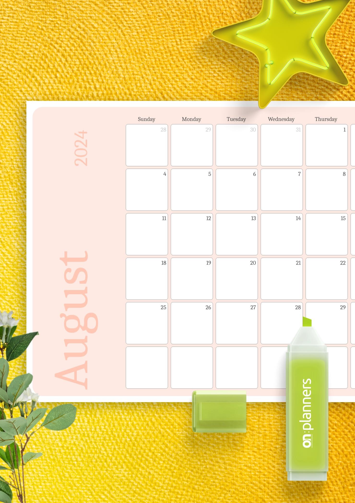 Download Printable Pink Monthly Calendar PDF