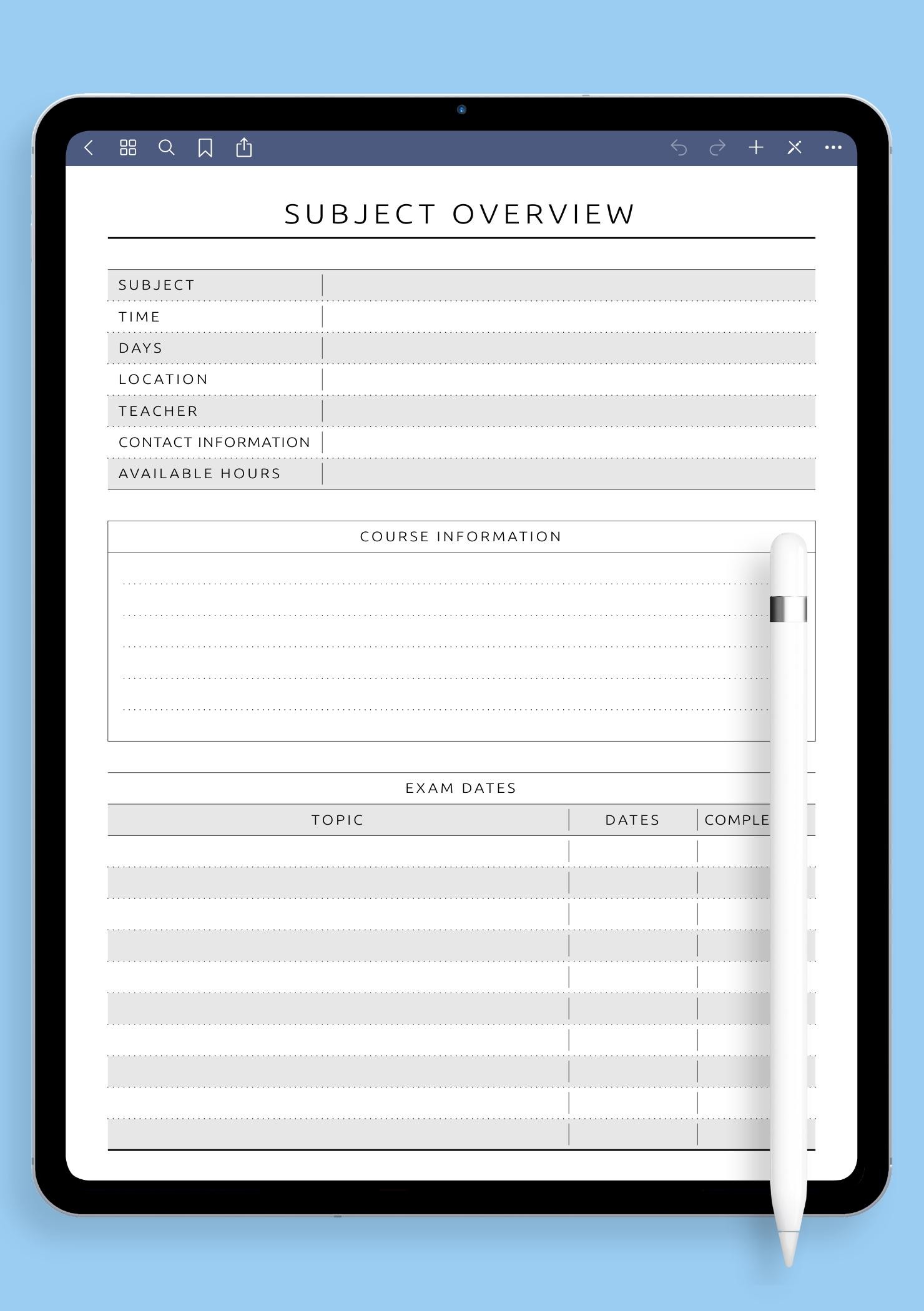 Download Printable Student Subject Overview Template PDF