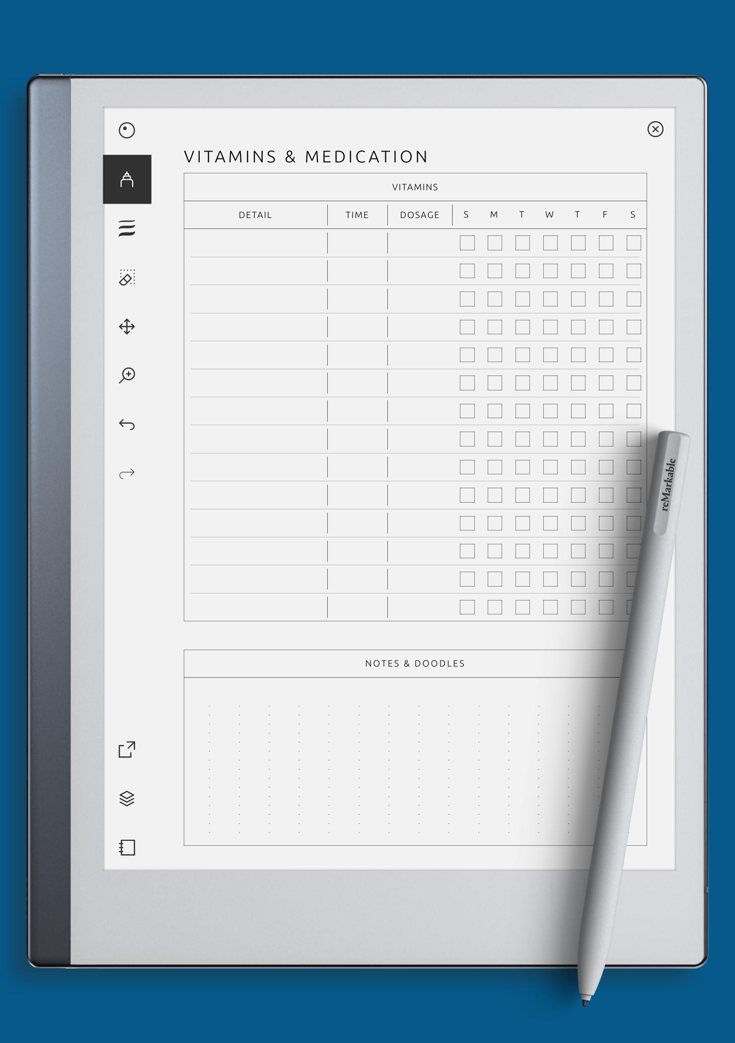 Download Printable Vitamins & Medication Template PDF