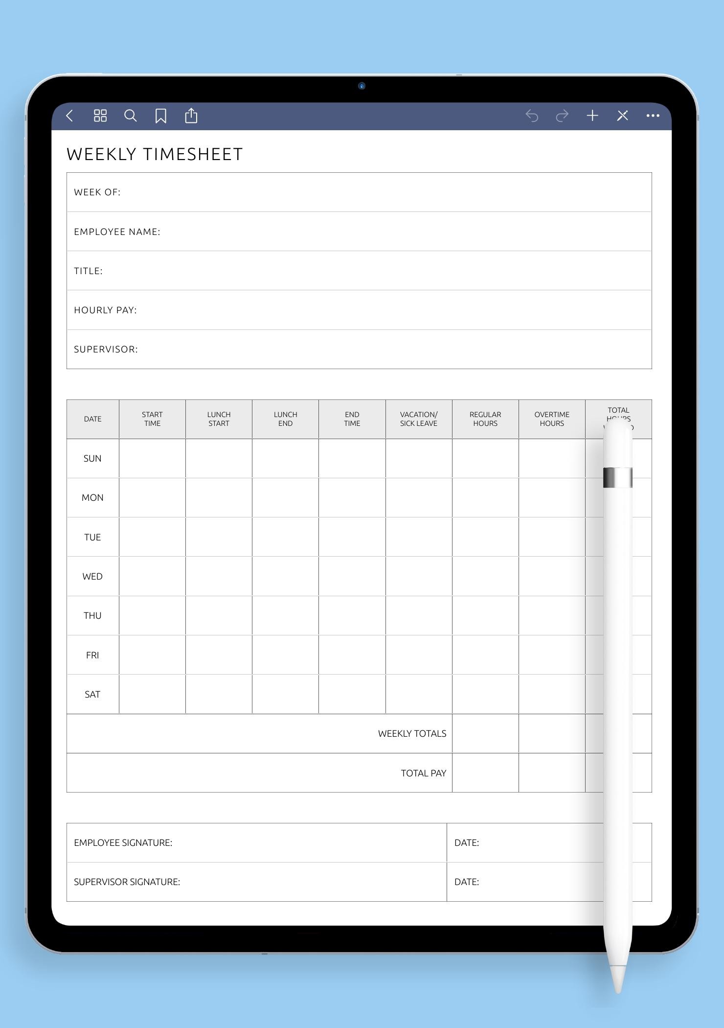 Weekly Timesheet Template Track Work Hours Productivity Weekly Timesheet Template Track Work Hours Productivity