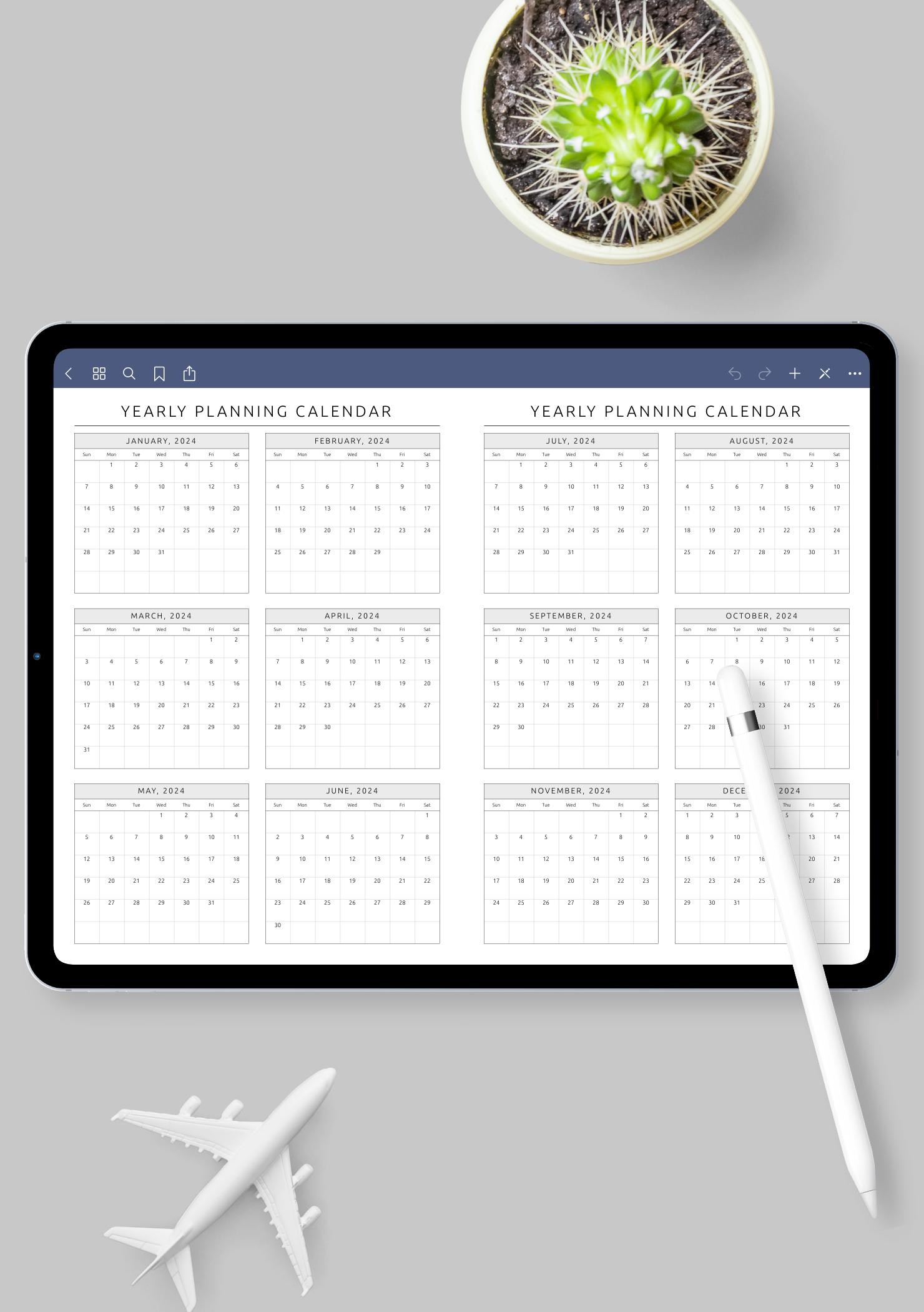 Download Printable Yearly Planning Calendar Template PDF