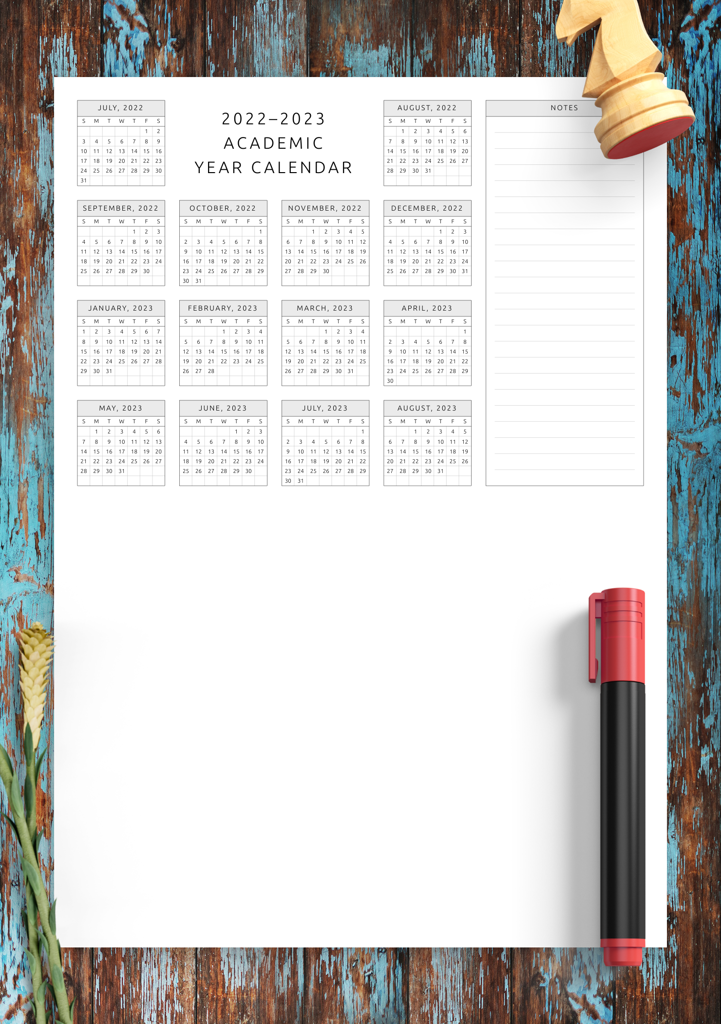 Download Printable Academic Year Calendar Template PDF