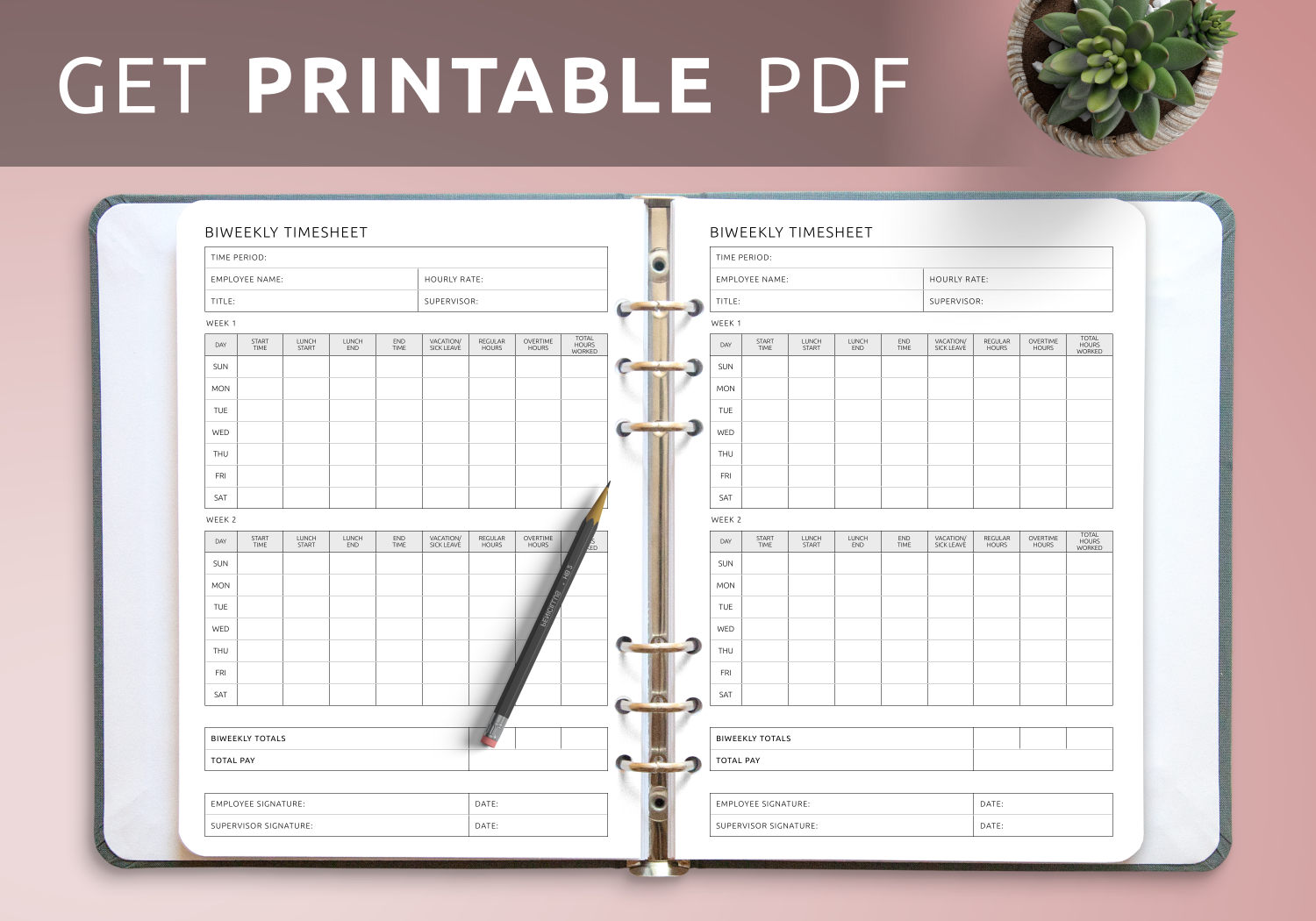Biweekly Timesheet Template Digital Printable PDF Format Biweekly Timesheet Template Digital Printable PDF Format