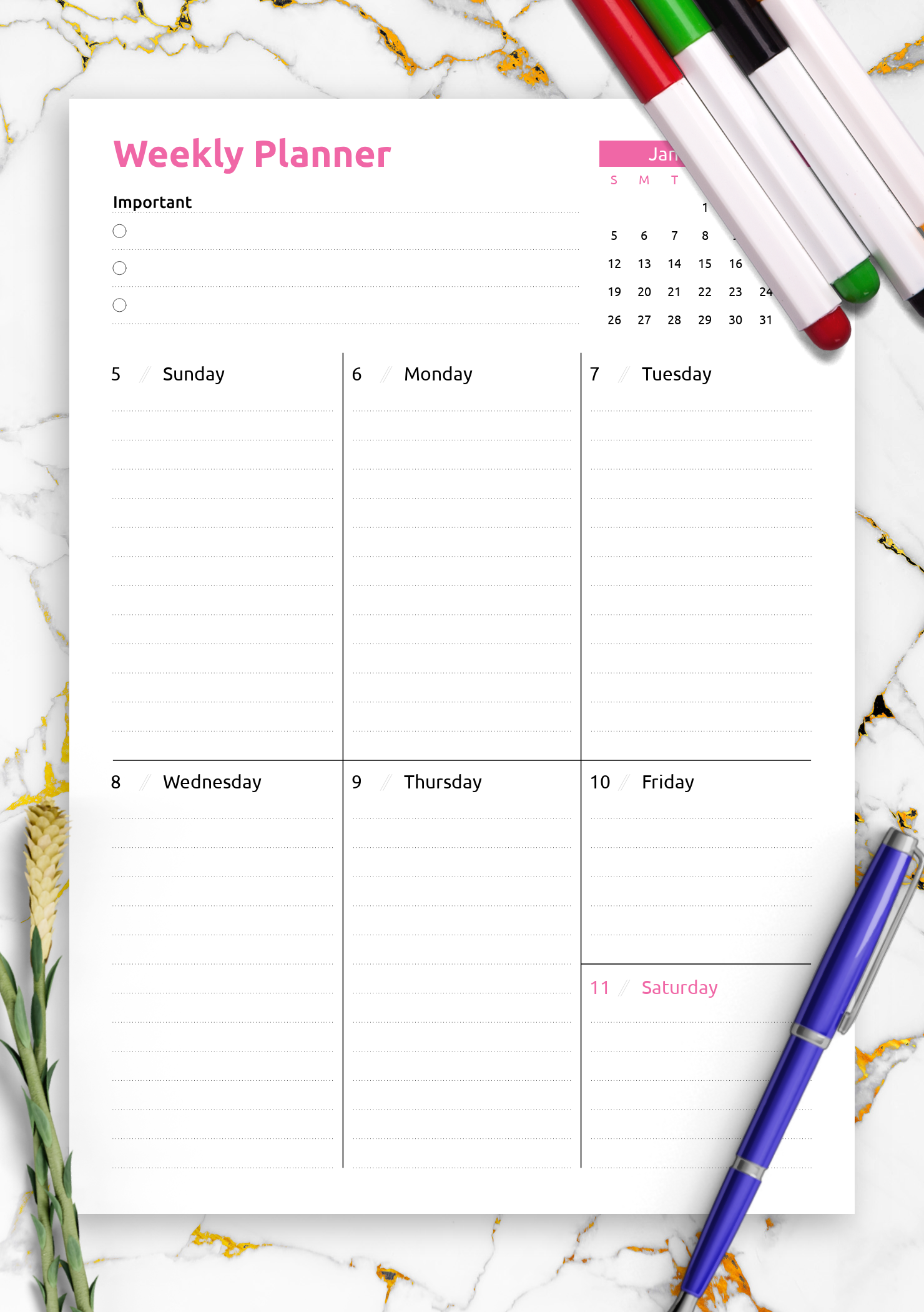 8 Weekly Planner Pages Portrait Orientation Weekly Colouring Planner 