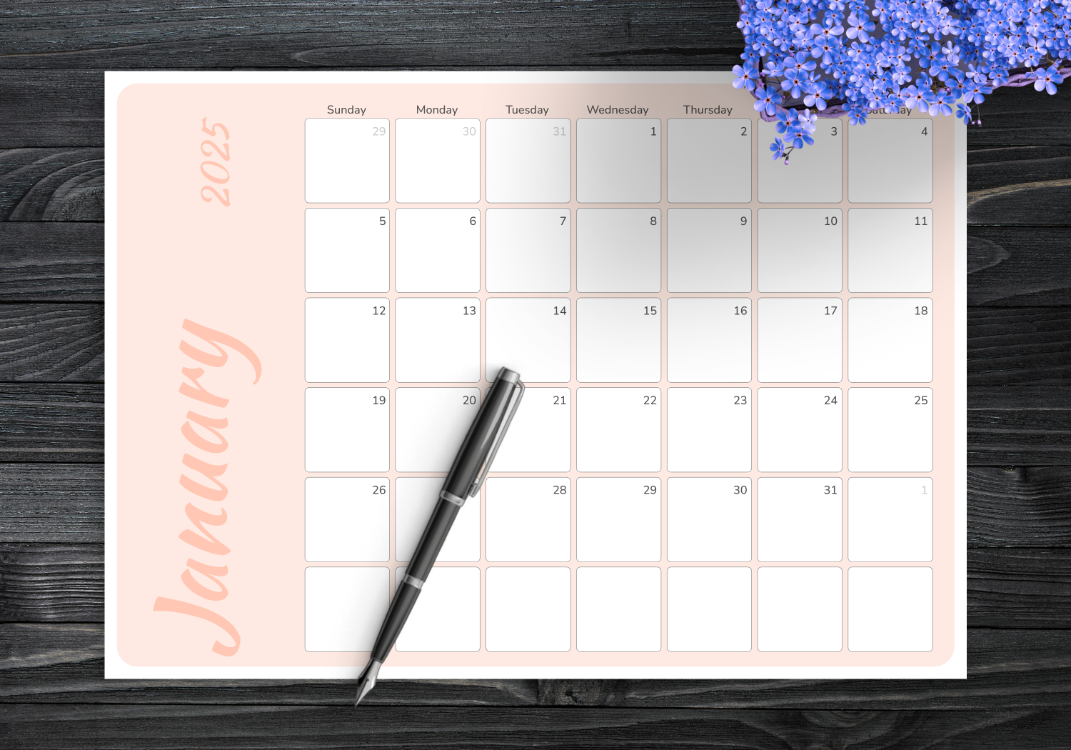 Download Printable Colored Pink Monthly Calendar PDF