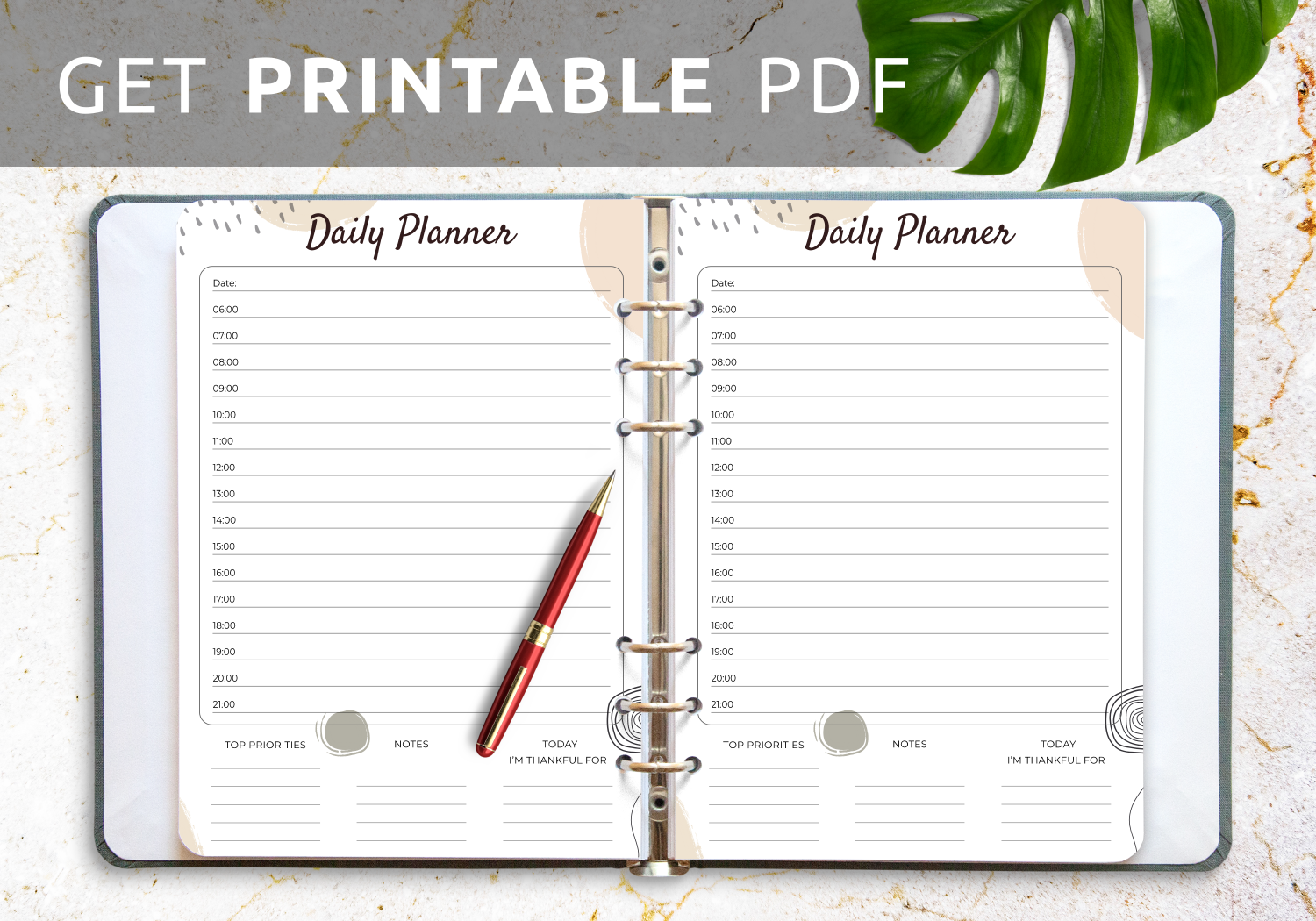 Download Printable Daily Planner With Time Slots Template PDF