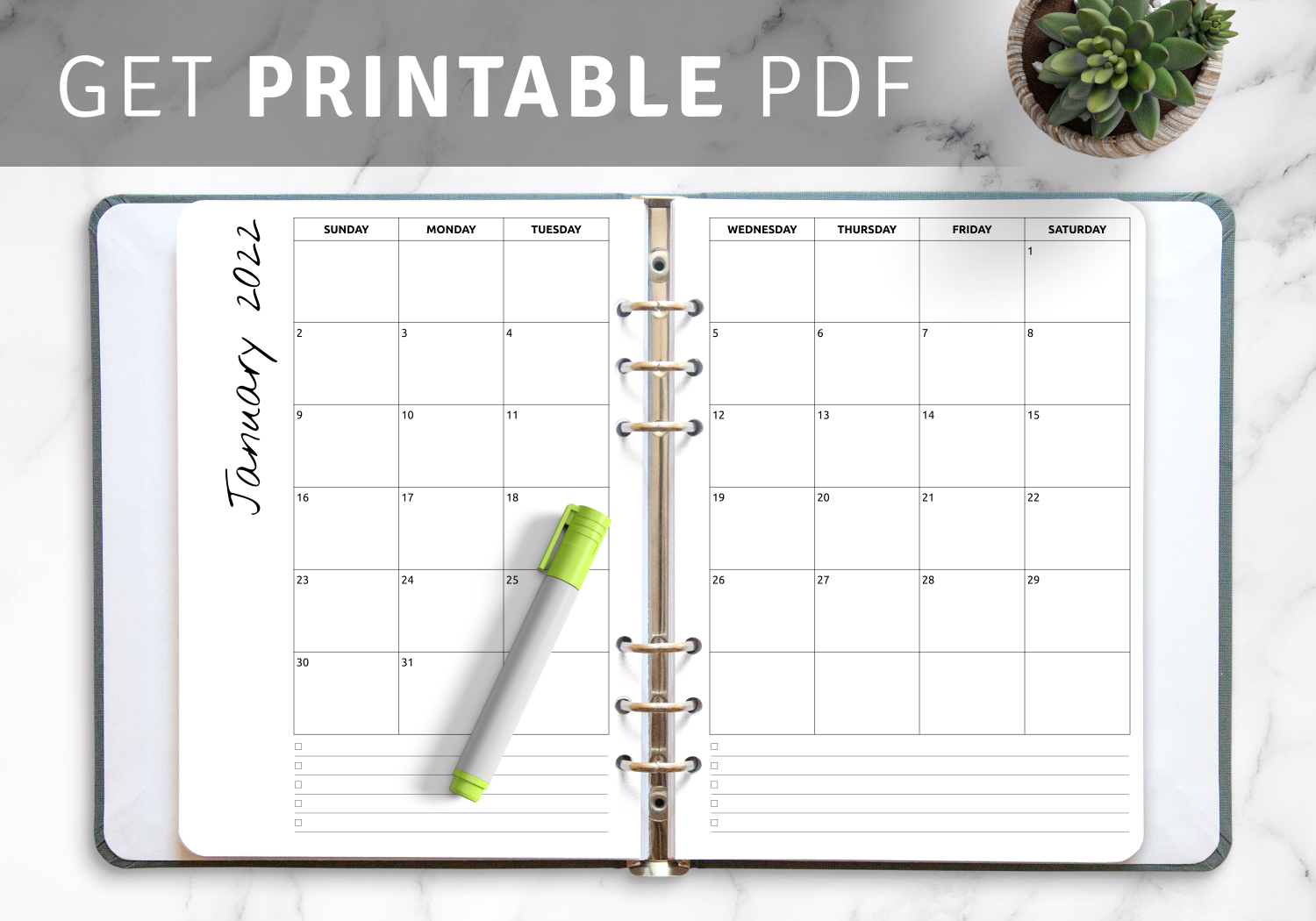 Download Printable Monthly Calendar With Notes PDF