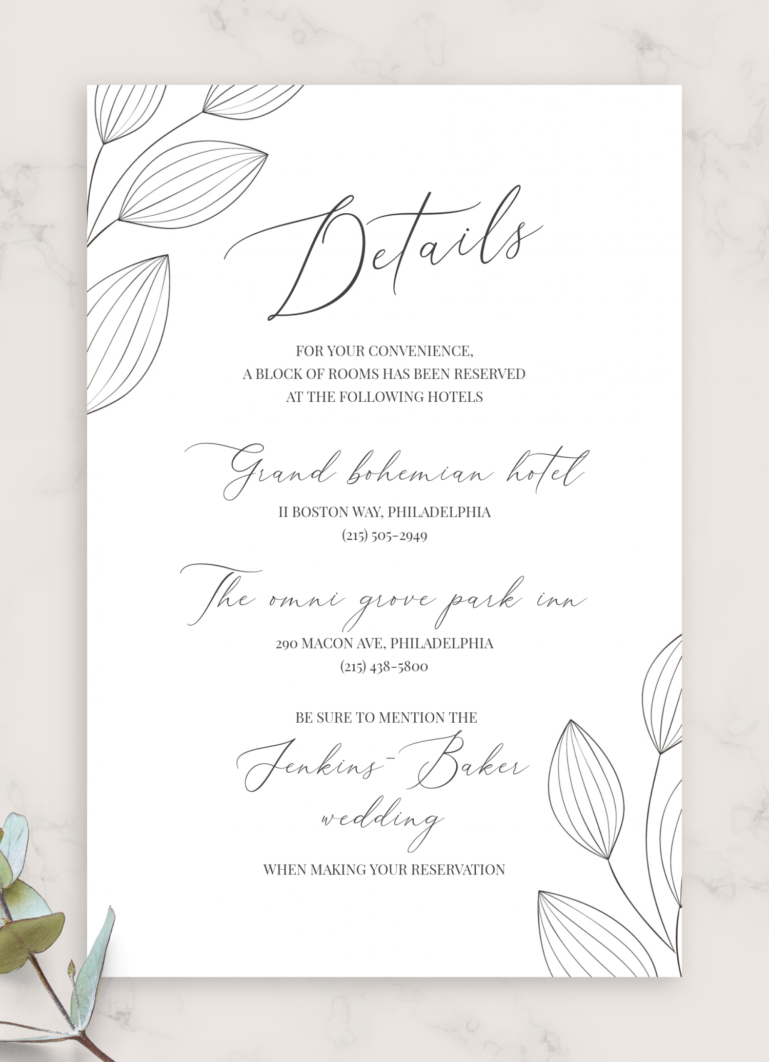 Download Printable Simple Floral Wedding Details Card PDF