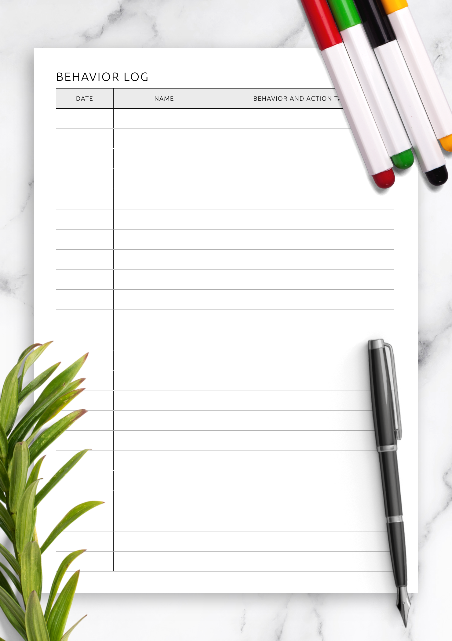 Download Printable Student Behavior Log Template PDF