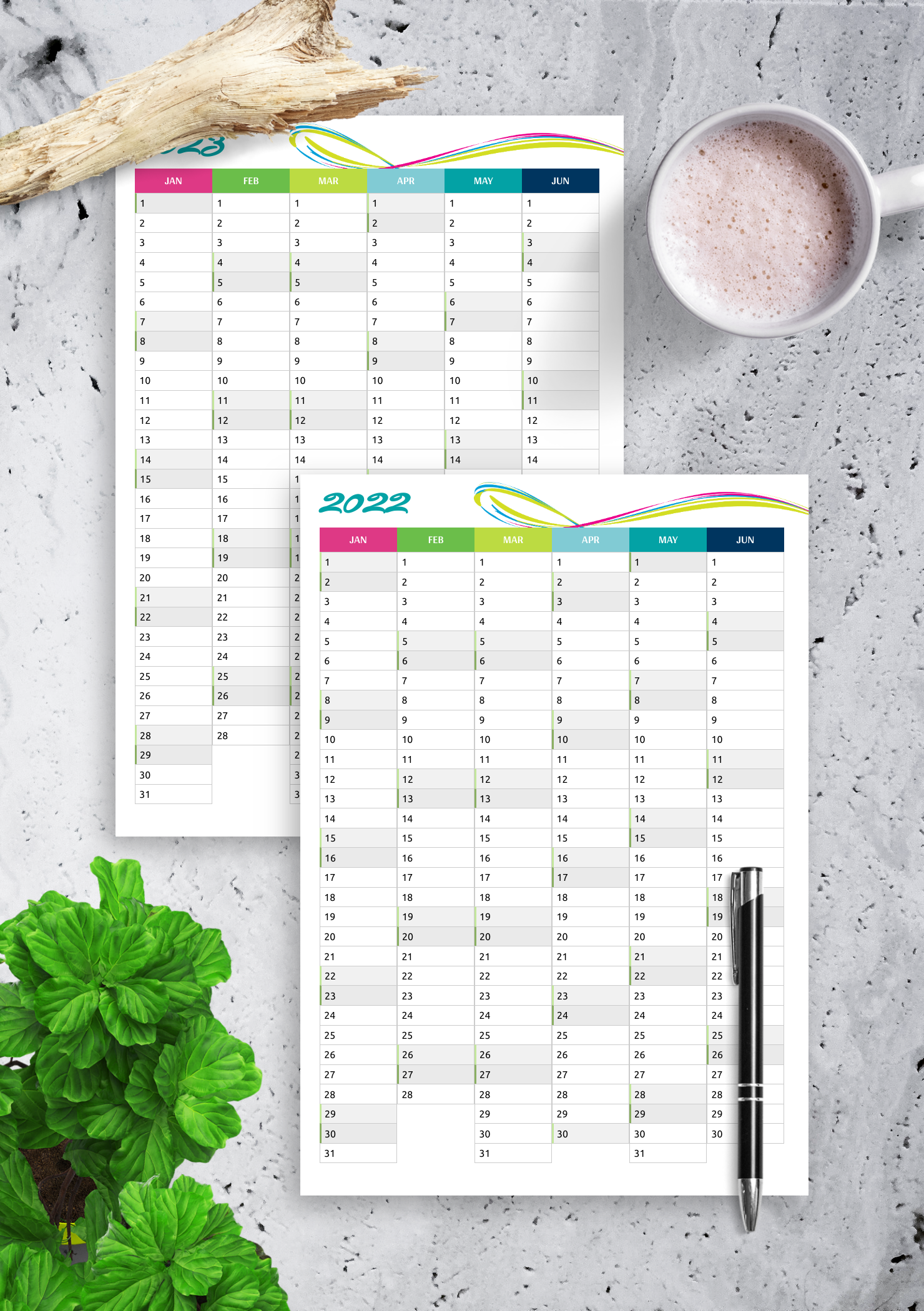 Download Printable Two Pages Vertical Calendar PDF