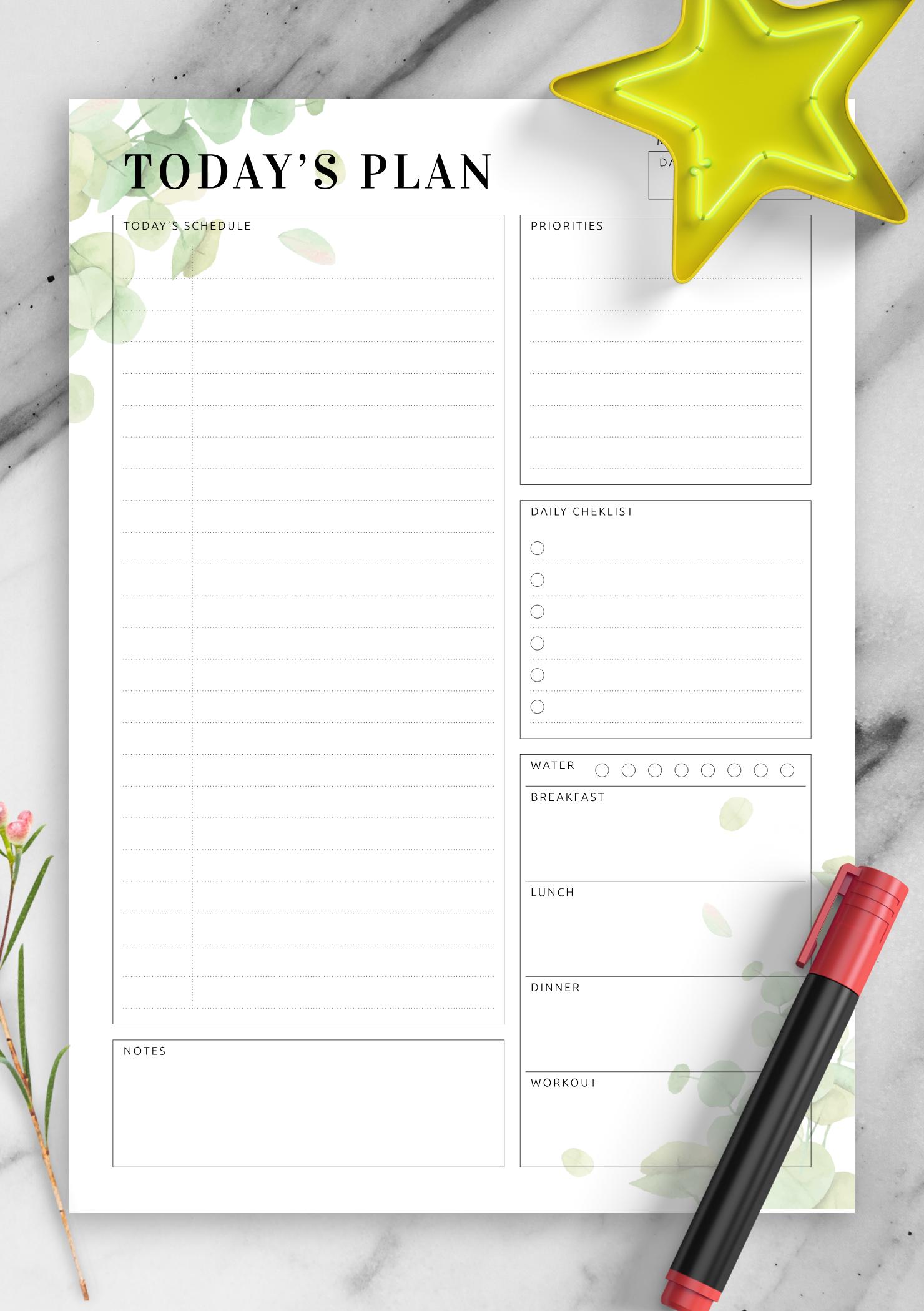Download Printable Undated Planner With Daily Checklist PDF