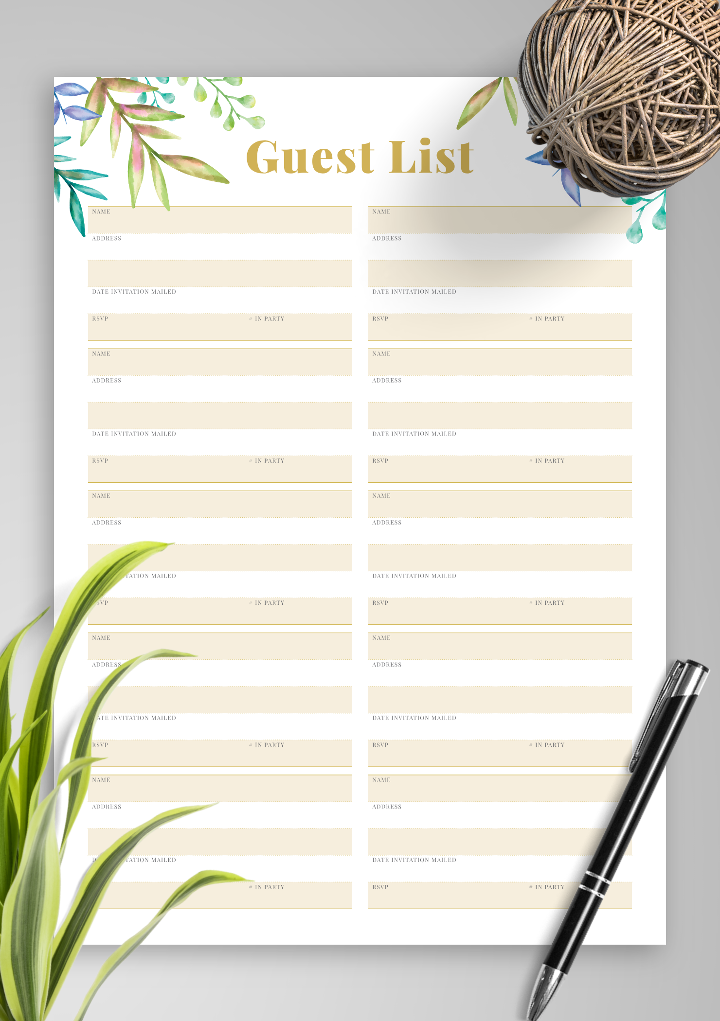 Printable Guest List