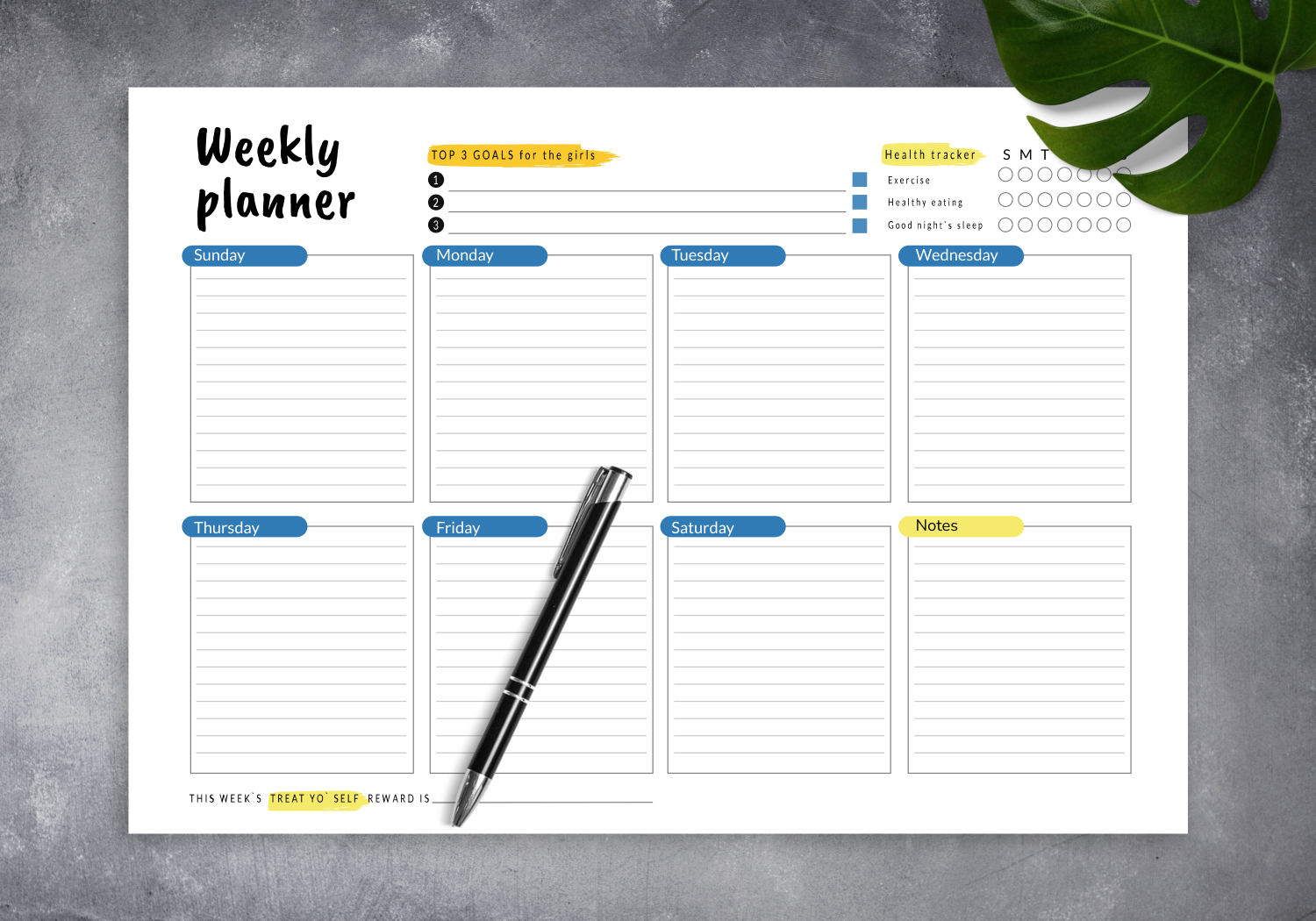 Printable A5 Horizontal Weekly Planner Layout With Daily Free 