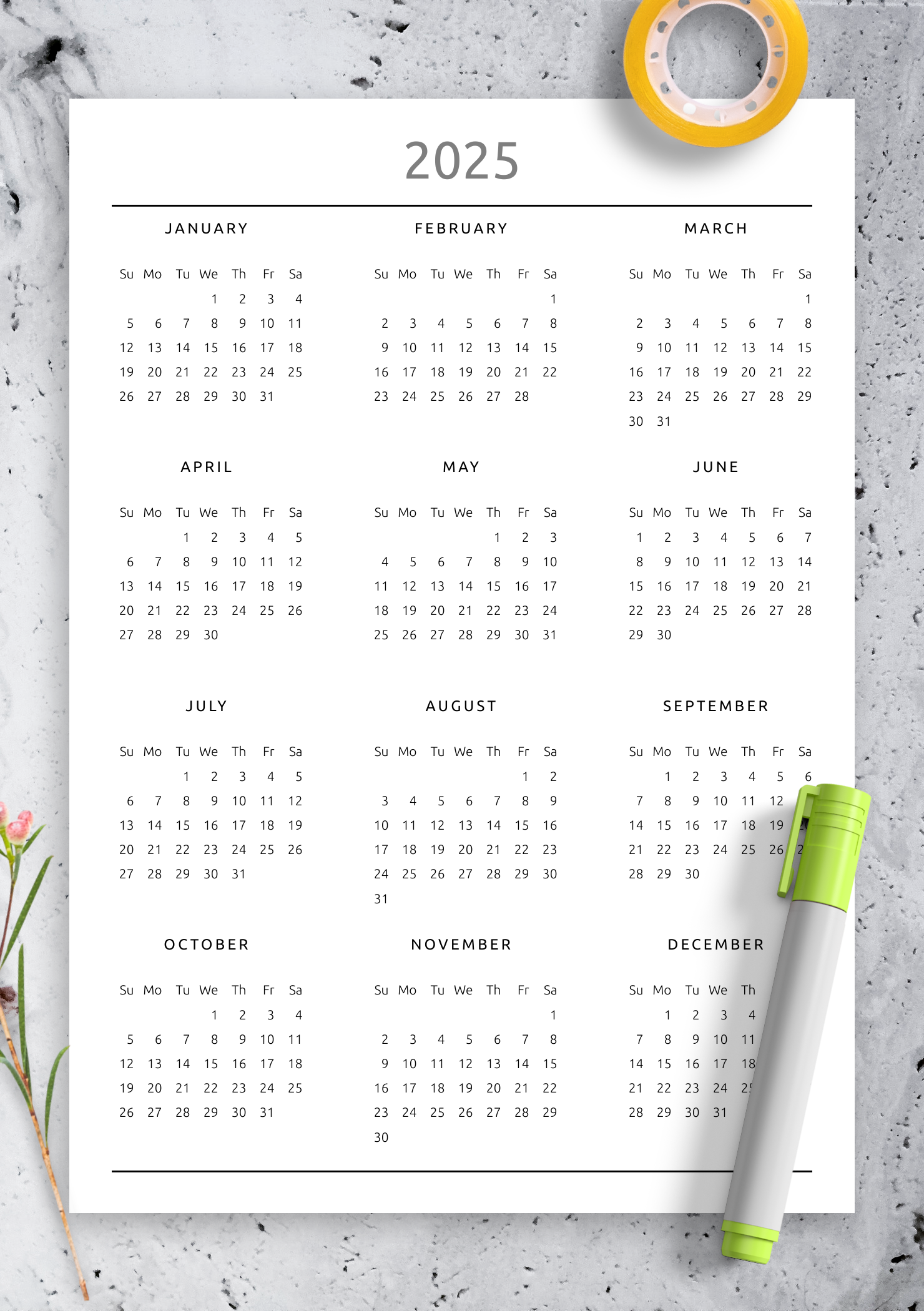 Full Year Calendar Designed For Printing On One Page Free Printable 