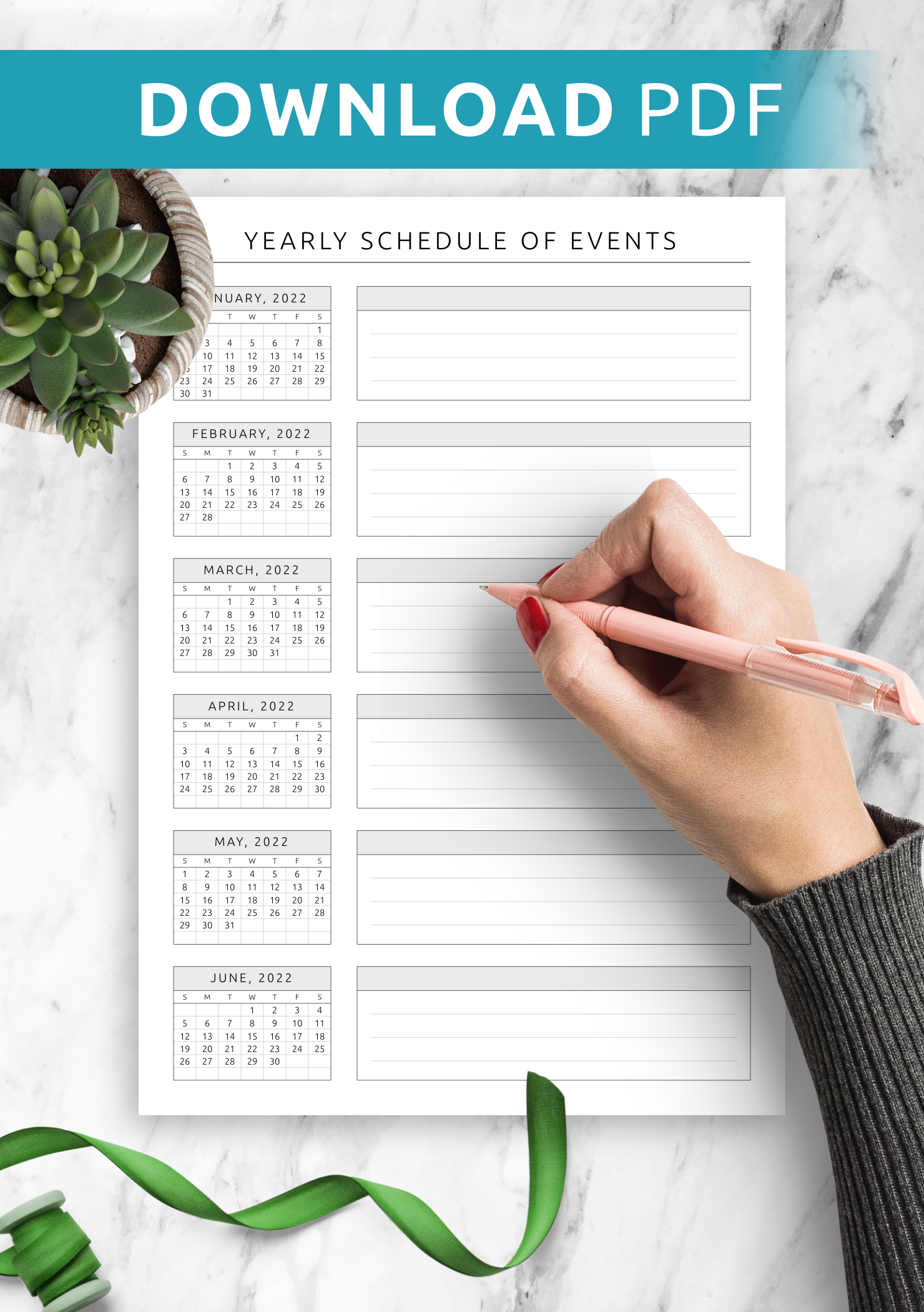 Download Printable Yearly Schedule Of Events Template PDF