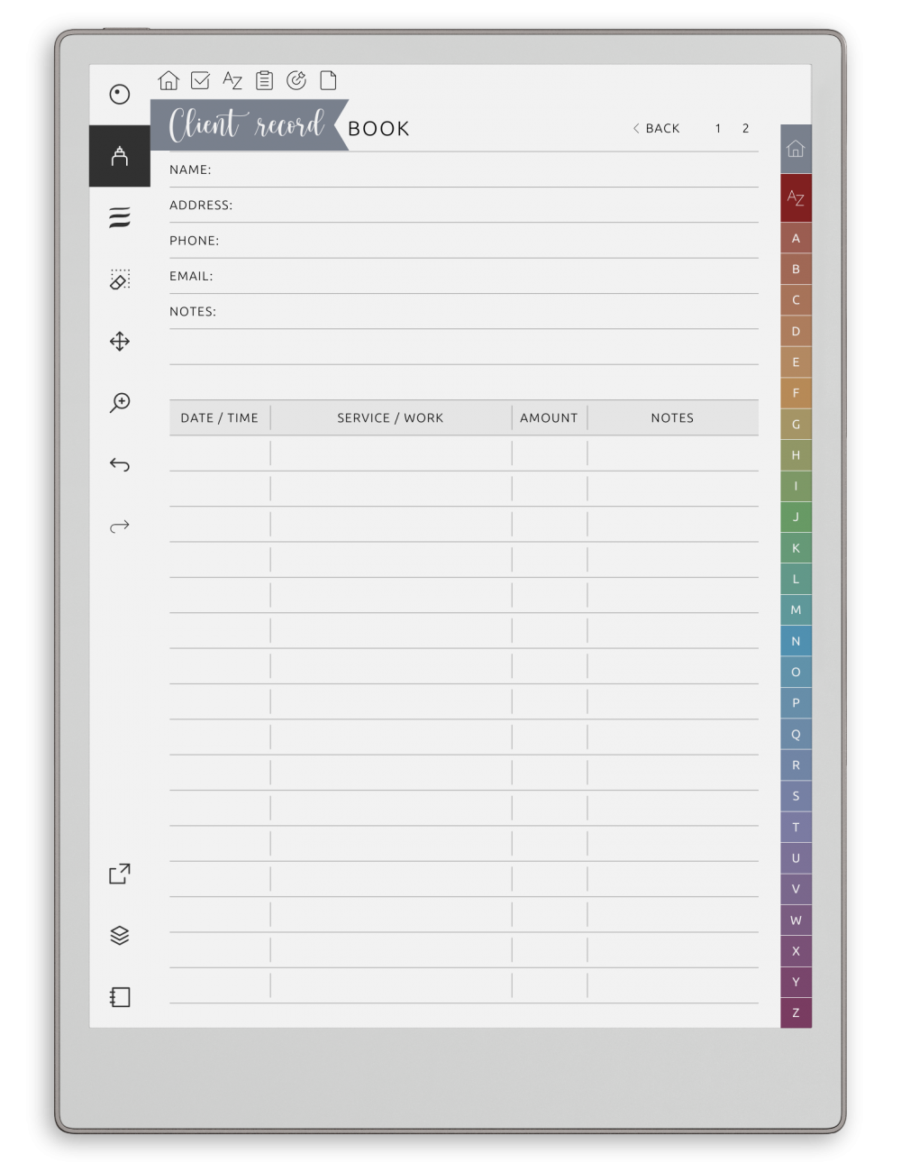 Download Digital Client Record Book for reMarkable Paper Pro, 2, 1