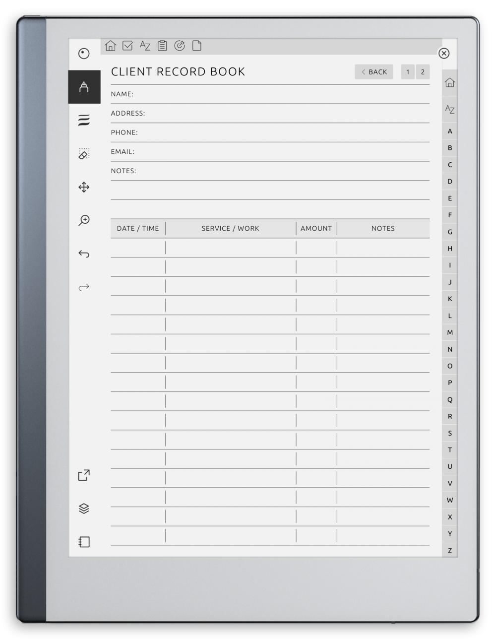 Download Digital Client Record Book for reMarkable Paper Pro, 2, 1