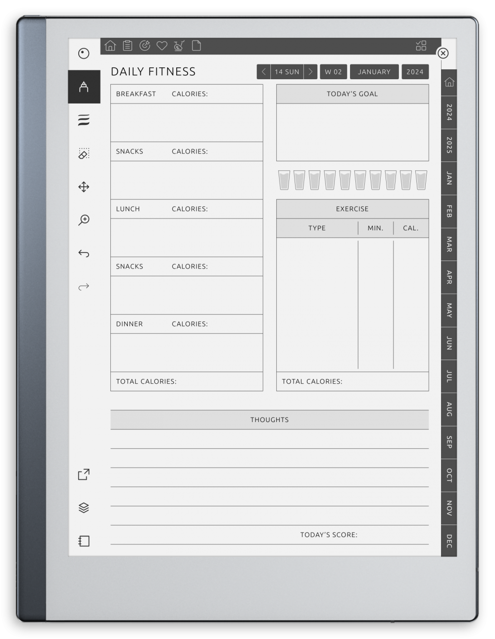 Health & Fitness Planner for reMarkable - Download Hyperlinked PDF