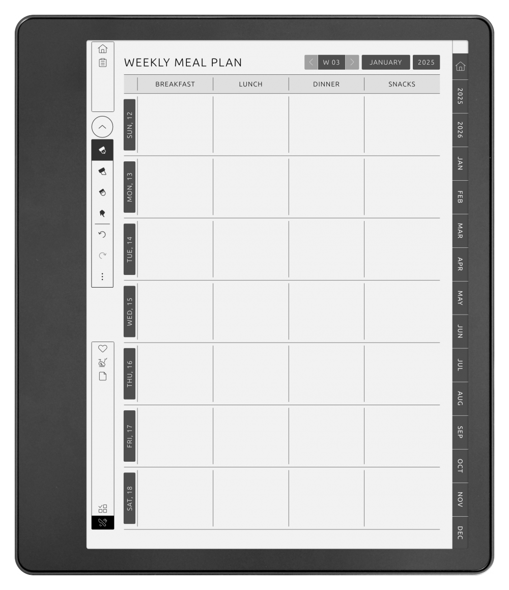 Customizable Kindle Scribe Meal Planner with Hyperlinked PDF