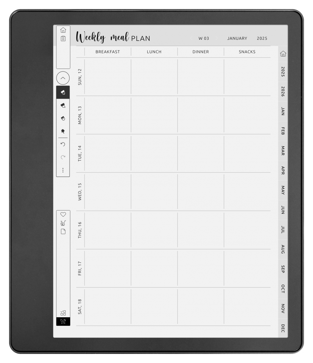 Customizable Kindle Scribe Meal Planner with Hyperlinked PDF
