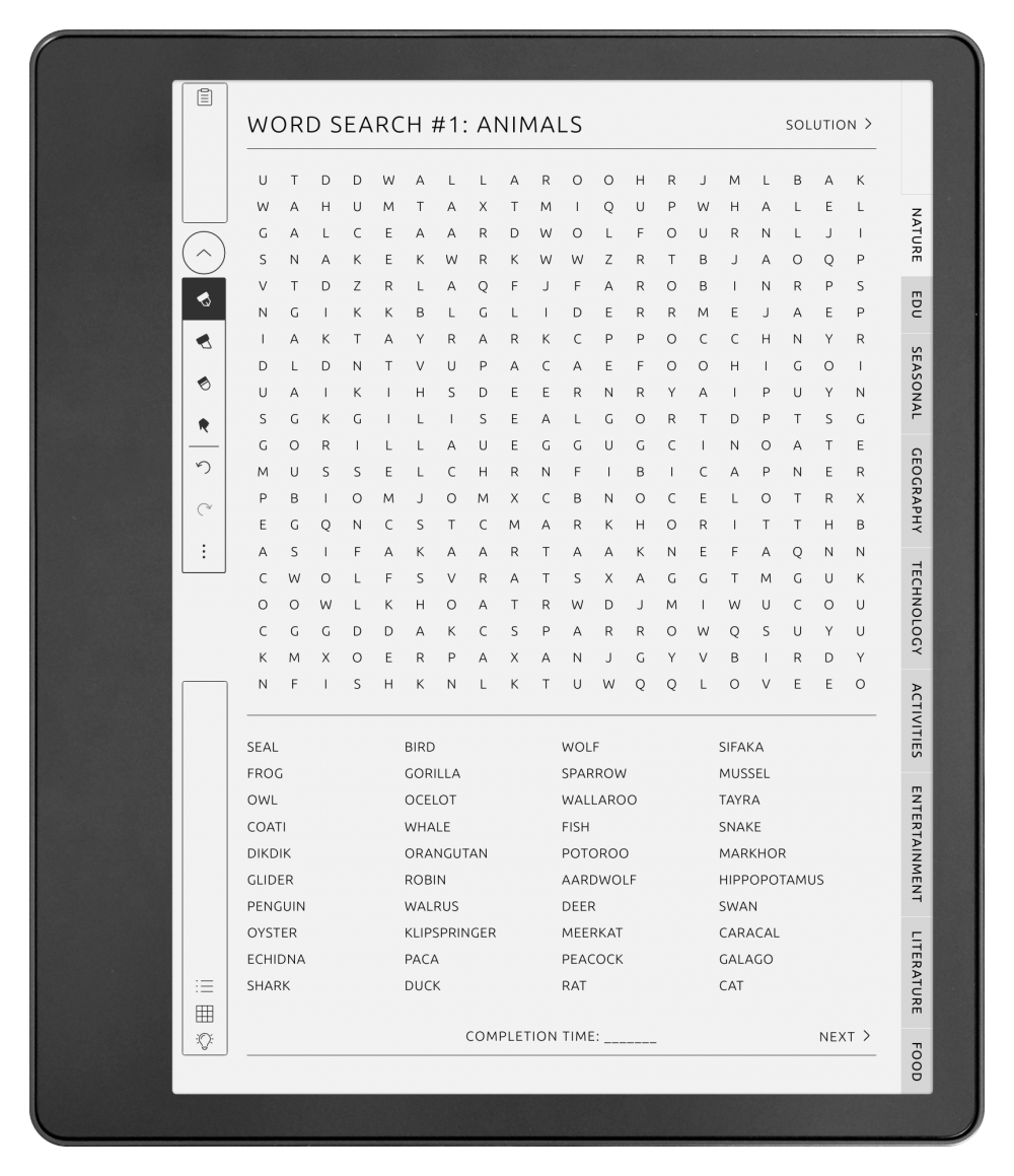 Word Search Puzzles for Kindle Scribe – Hyperlinked PDF Download