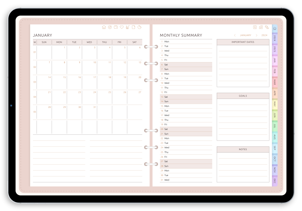 Download Monthly Digital Planner PDF for GoodNotes, iPad (Dark)