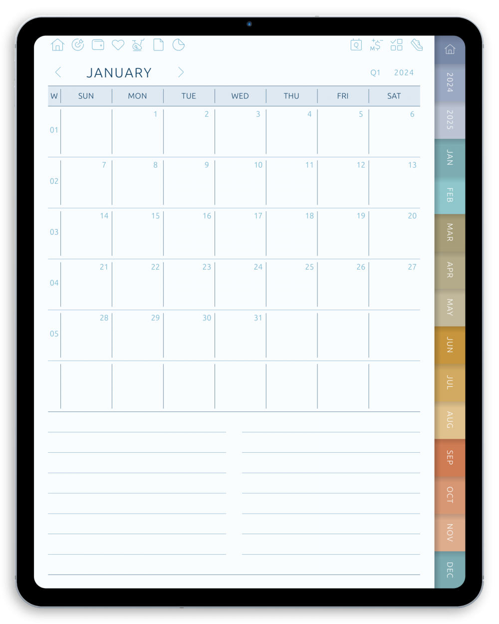 Download Monthly Digital Planner PDF for GoodNotes, iPad (Dark)