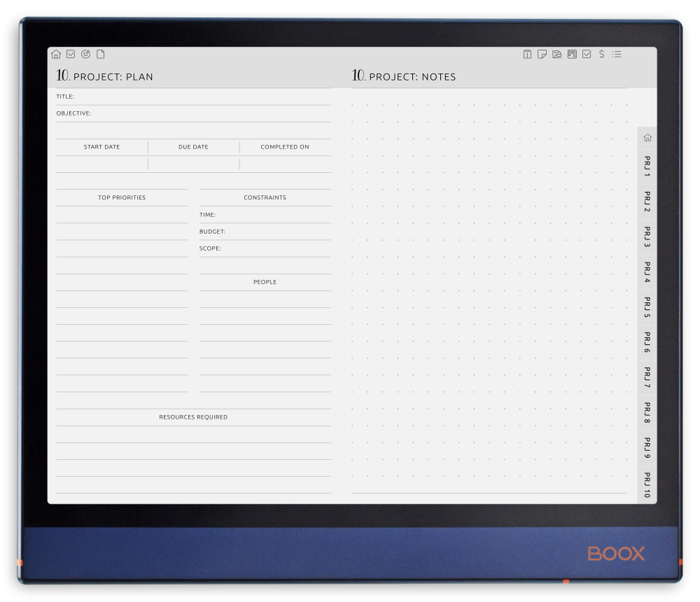 Download Project Planner Hyperlinked PDF for BOOX Note Air