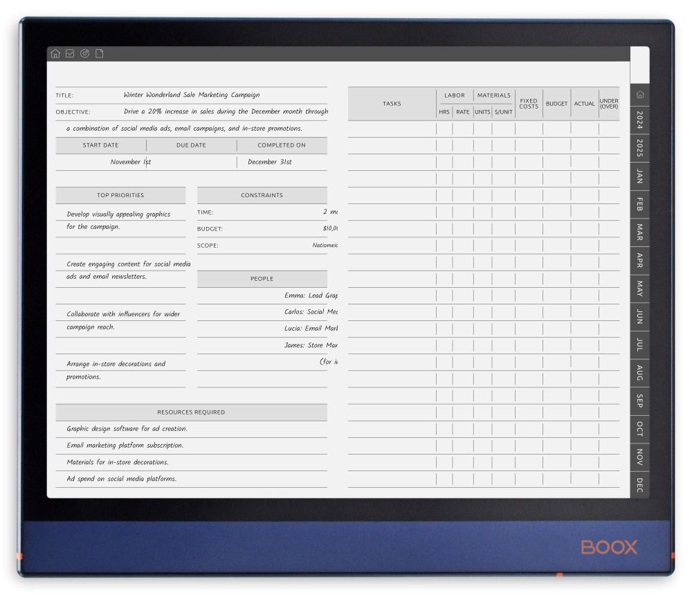 Download Project Planner Hyperlinked PDF for BOOX Note Air