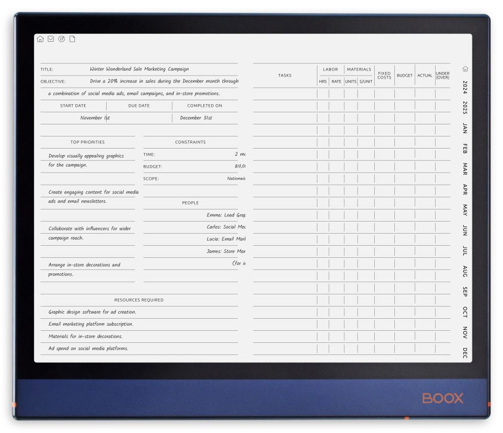 Download Project Planner Hyperlinked PDF for BOOX Note Air