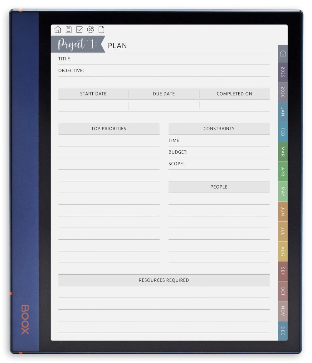 Download Project Planner Hyperlinked PDF for BOOX Note Air