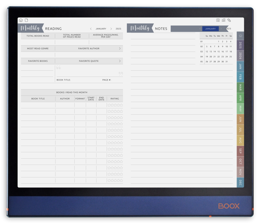 Download Reading Journal Hyperlinked PDF for ONYX BOOX Note Air