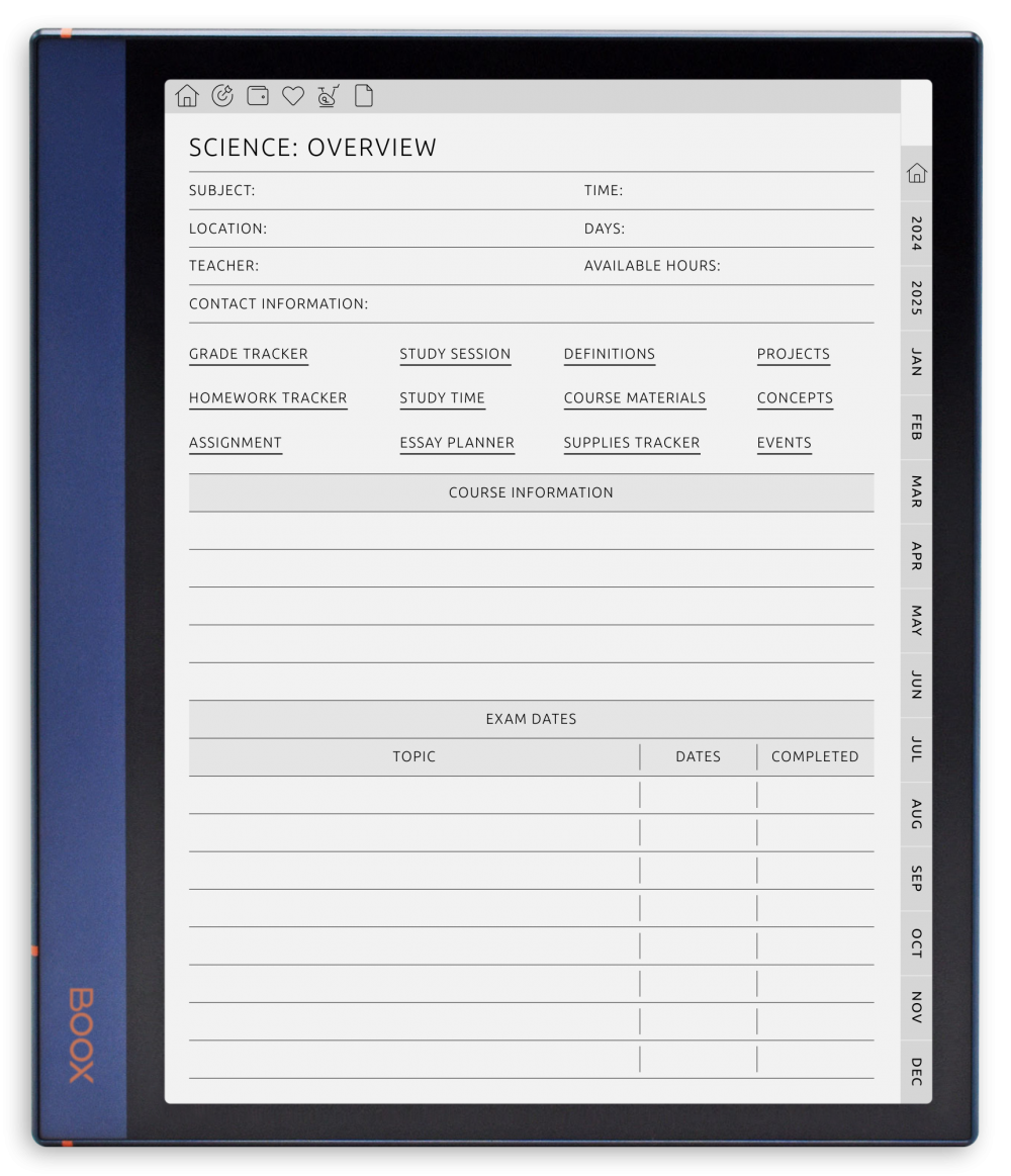 Download BOOX Note Air Student Planner Hyperlinked PDF