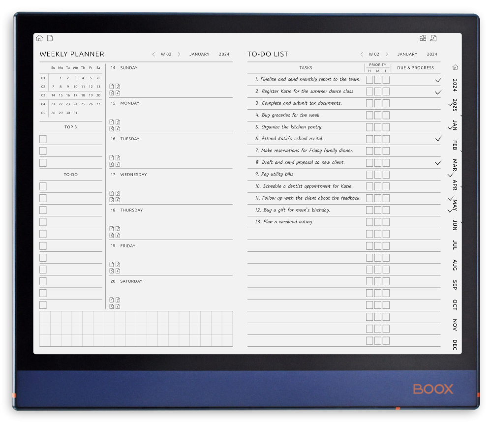 Download Weekly To-Do planner PDF for ONYX BOOX