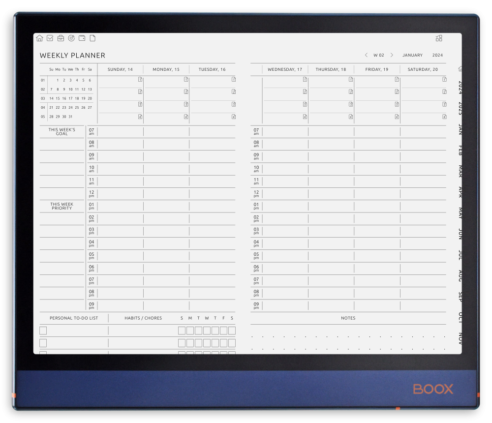 Download Weekly Planner Hyperlinked PDF for ONYX BOOX